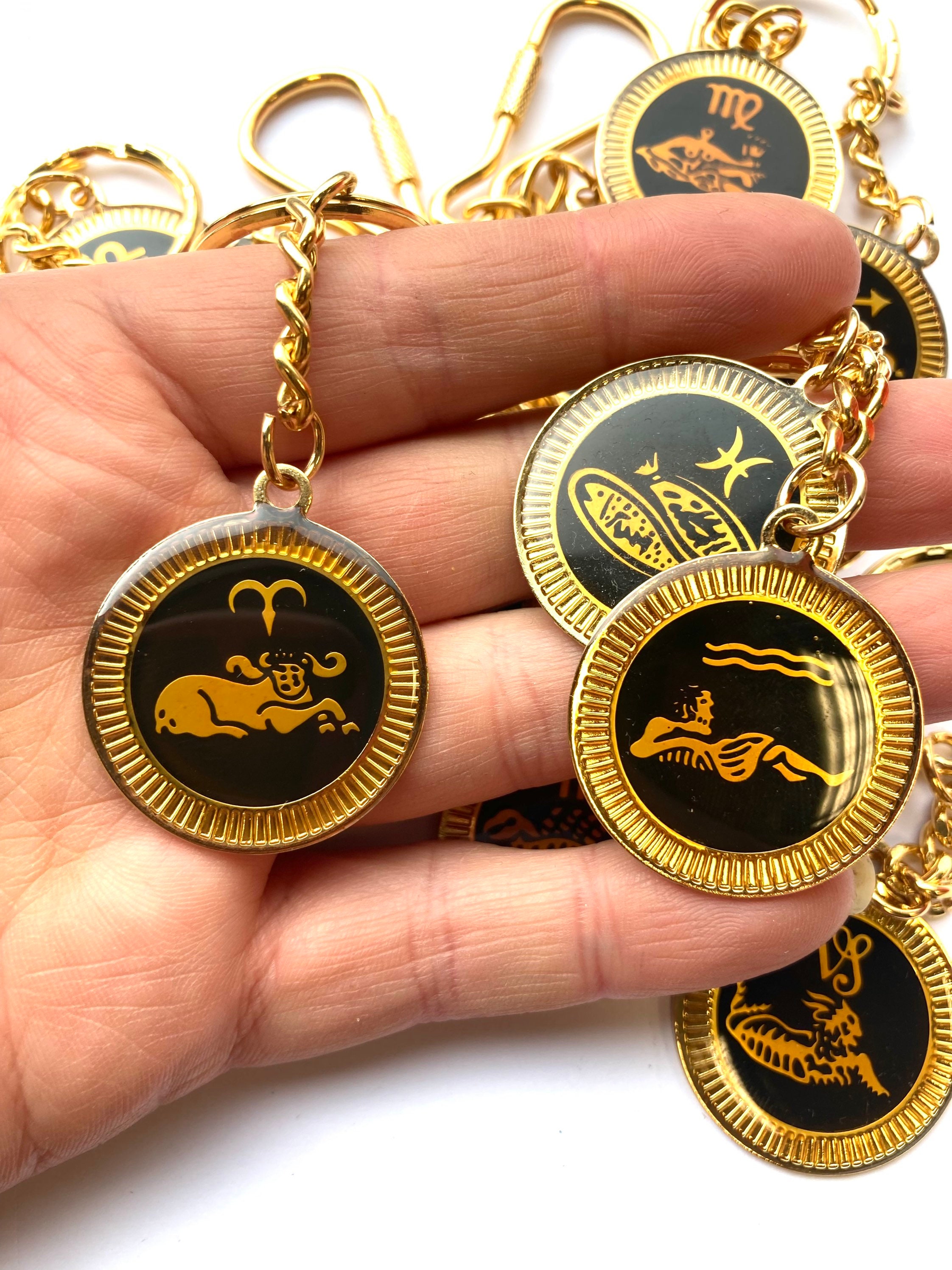 Vintage 1970s Zodiac Star Sign Keyrings Keychains Bag Charms Colour ...