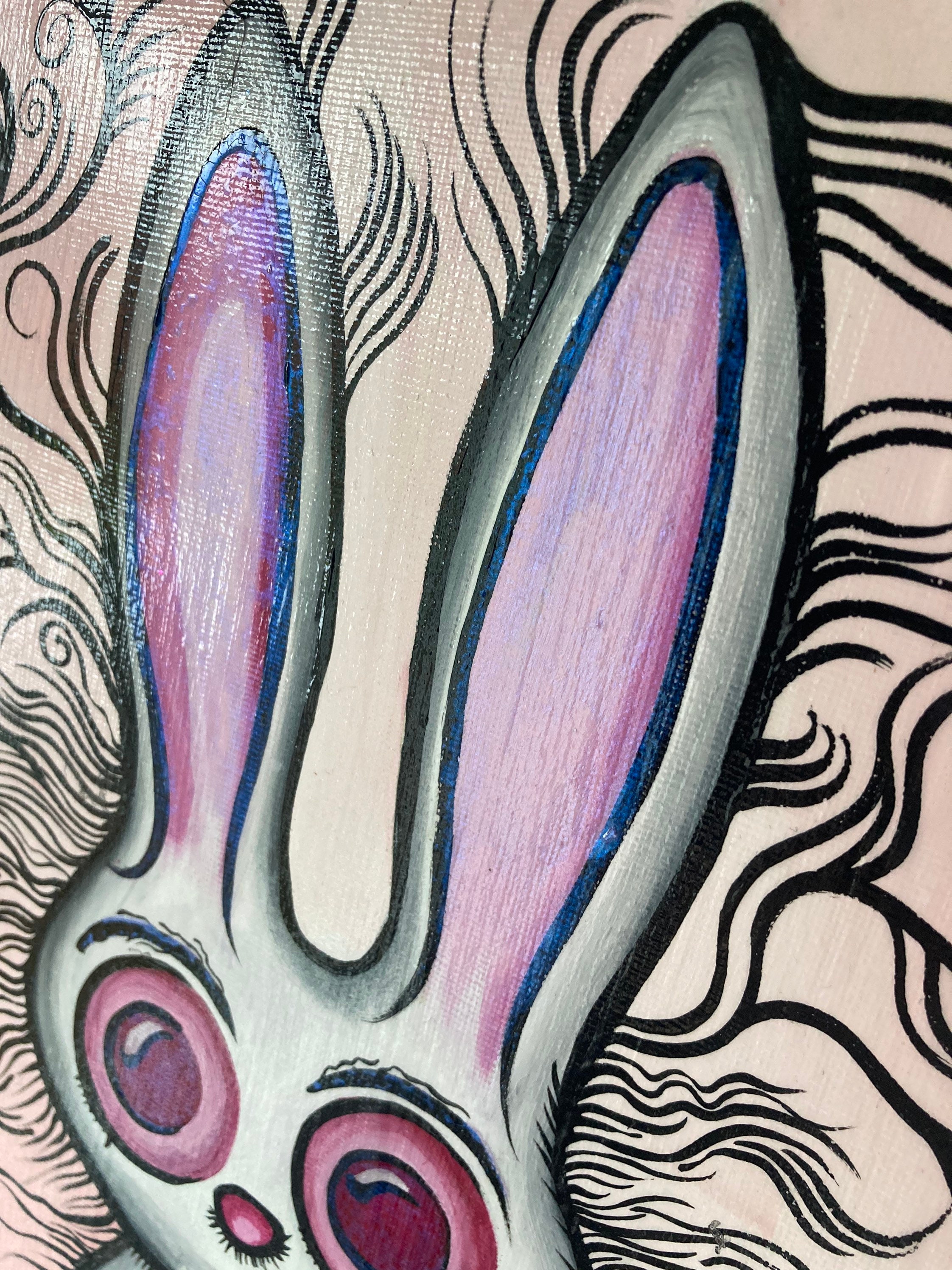 The Rabbit Enjoys A Riot Original Oil Painting Fun Wall Art Happy ...