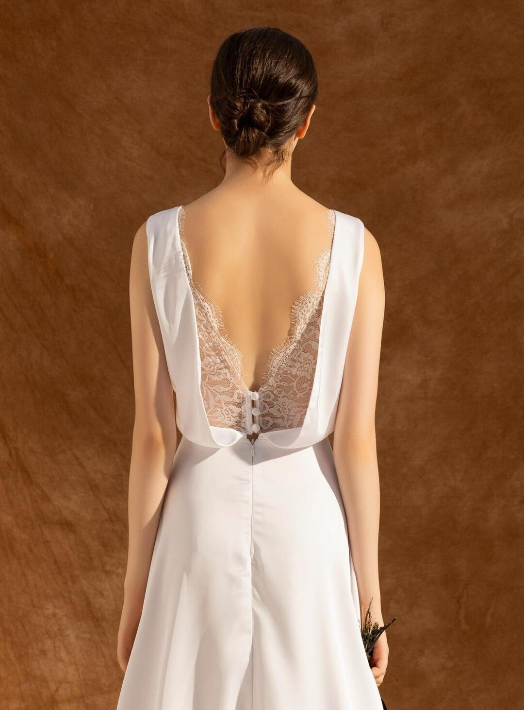 AURORA Silk Boho Bridal Gown With Lace Trim| Wedding Dress| Satin ...