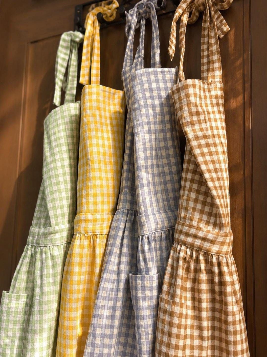 Ready to Ship Gingham Muslin Apron With Pockets, 100% Cotton Handmade ...