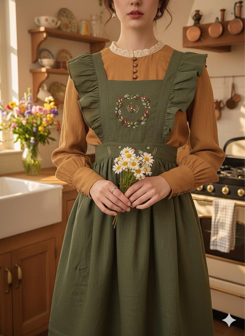 Linen Hand Embroidered Apron for Women, Personalized Mushroom Apron ...