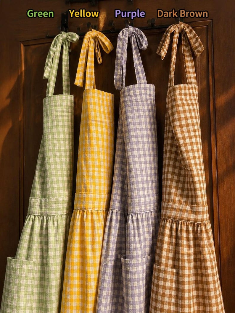 Ready to Ship Gingham Muslin Apron With Pockets, 100% Cotton Handmade ...