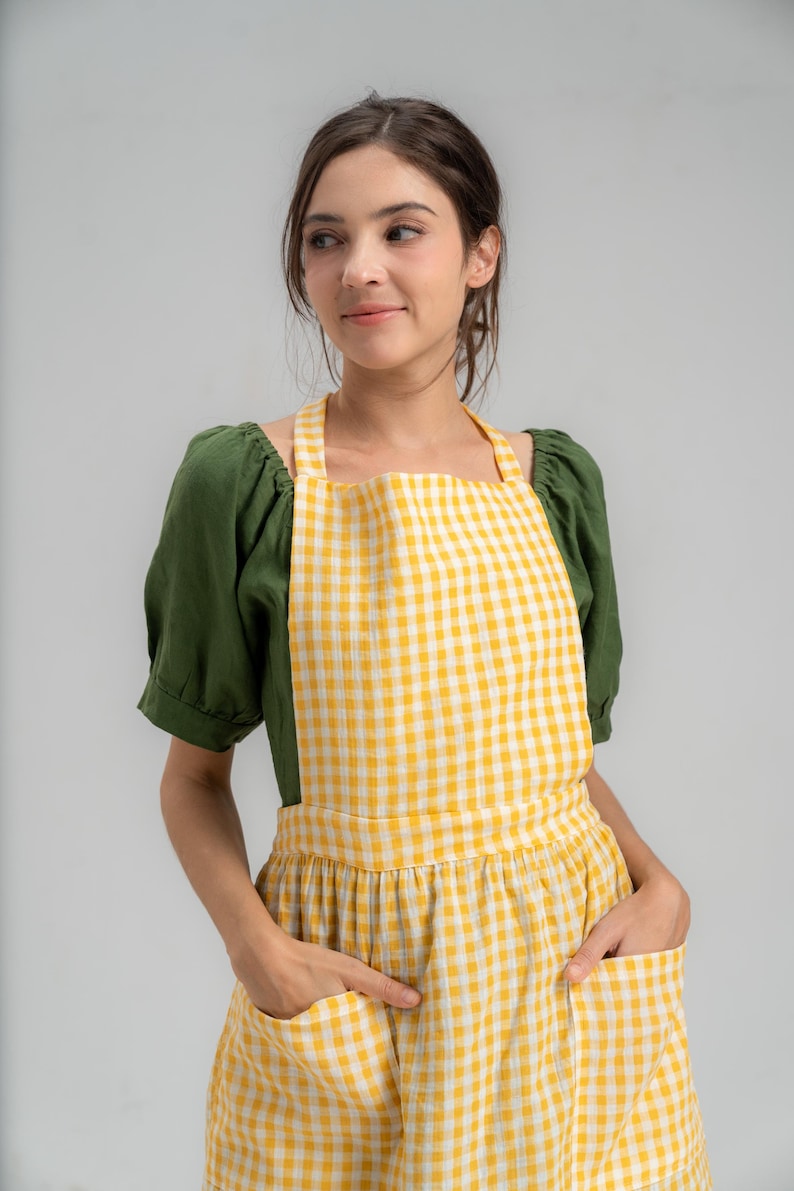Ready to Ship Gingham Muslin Apron With Pockets, 100% Cotton Handmade ...