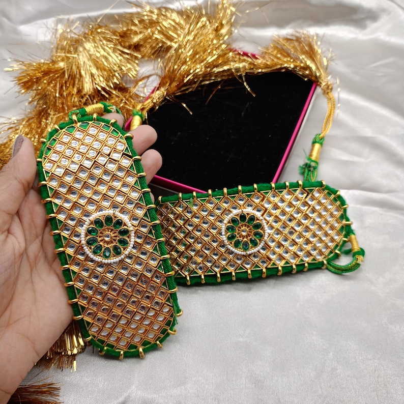 Kundan Bajuband Armlet | Rajputi Bridal Jewelry | Green Velvet Gold ...