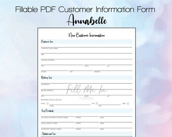 Fillable New Customer Information Form Jane - Etsy
