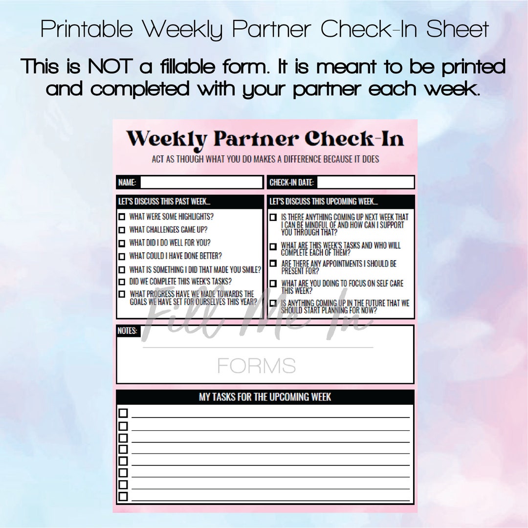 PRINTABLE Weekly Partner Check-in Sheets - Etsy
