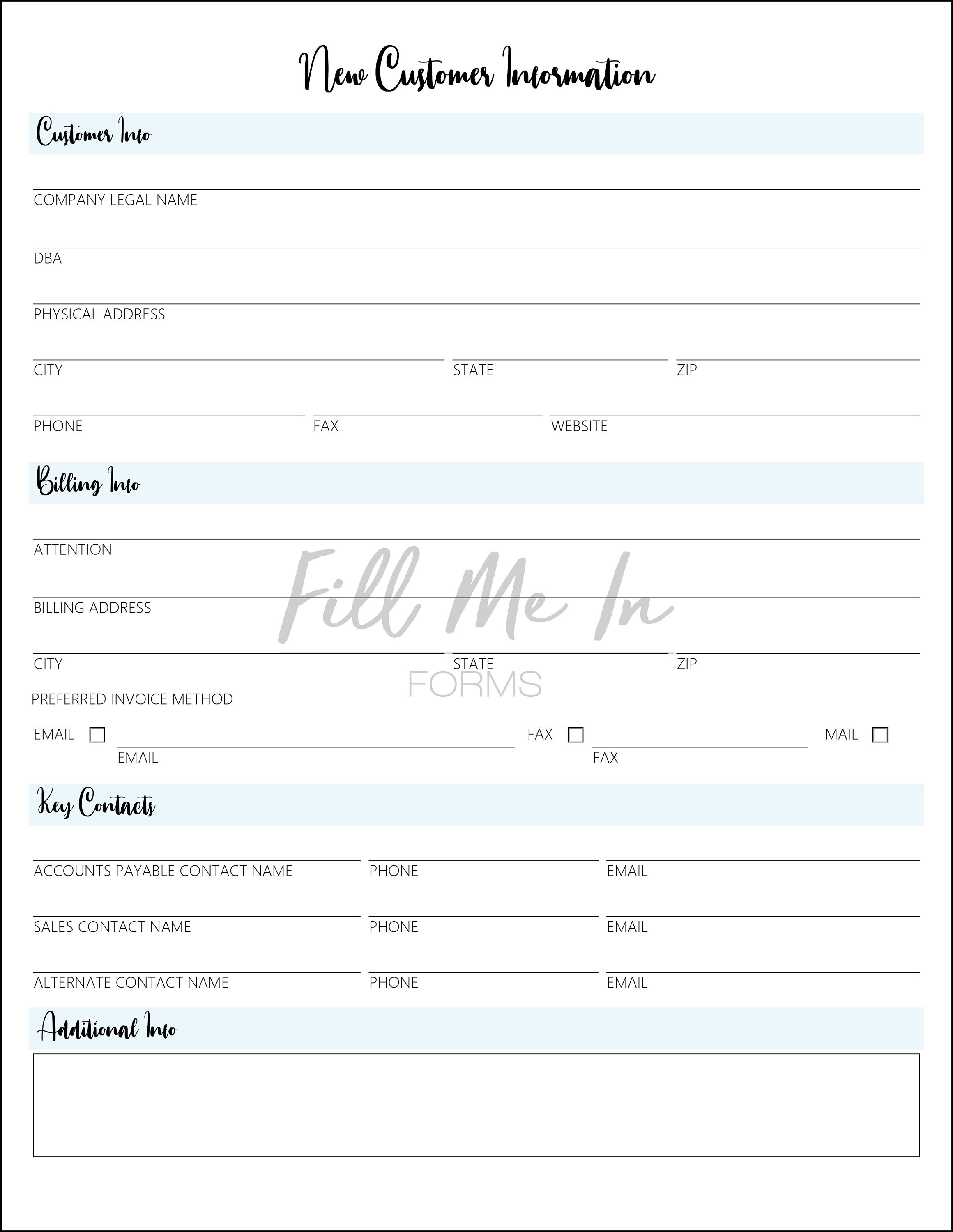 Fillable New Customer Information Form - Annabelle - Etsy