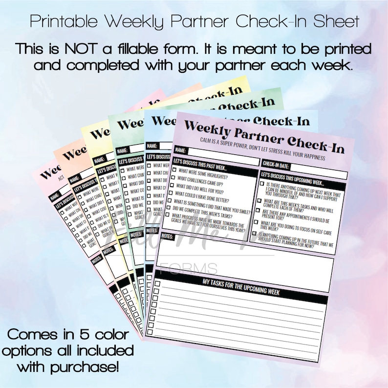 PRINTABLE Weekly Partner Check-in Sheets - Etsy