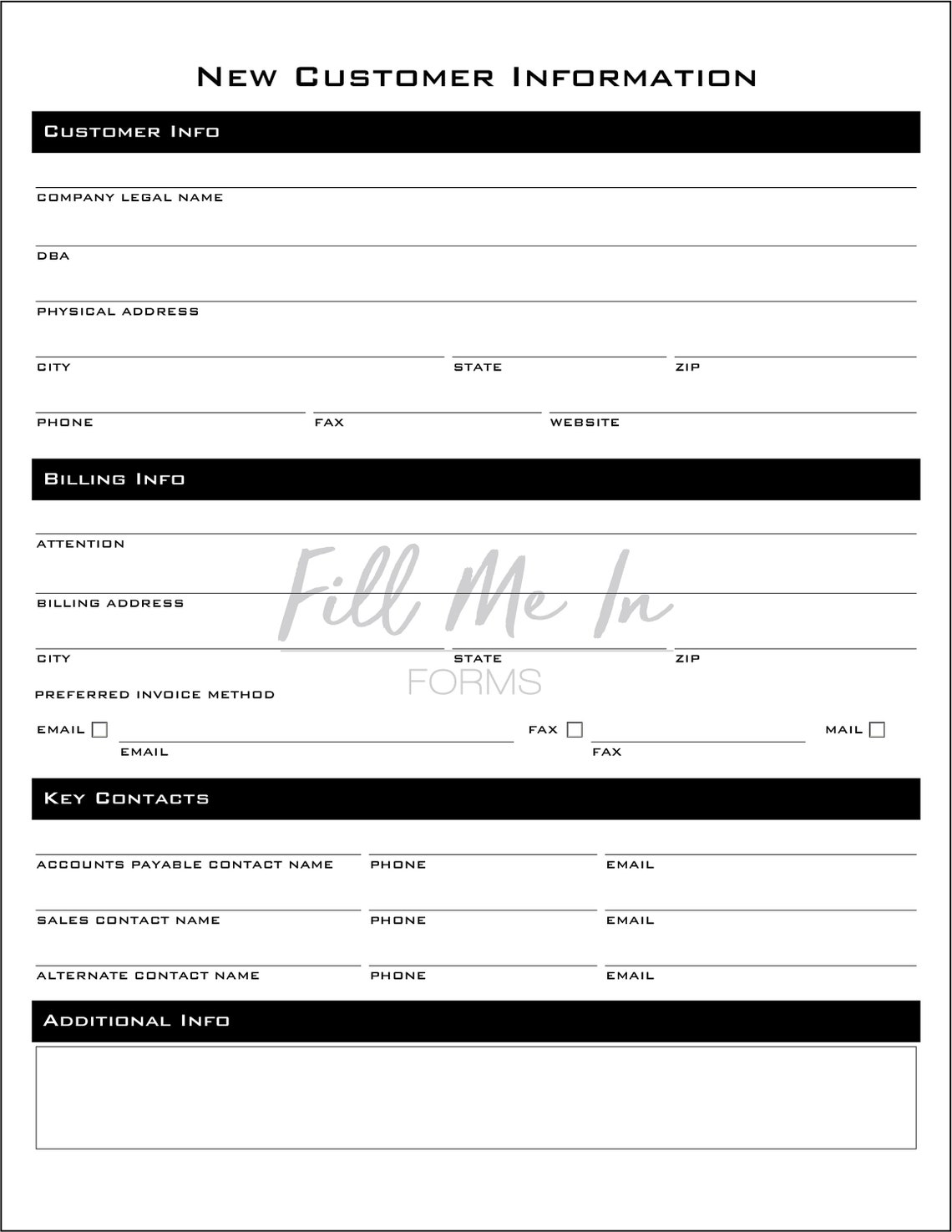 Fillable New Customer Information Form - Brock - Etsy