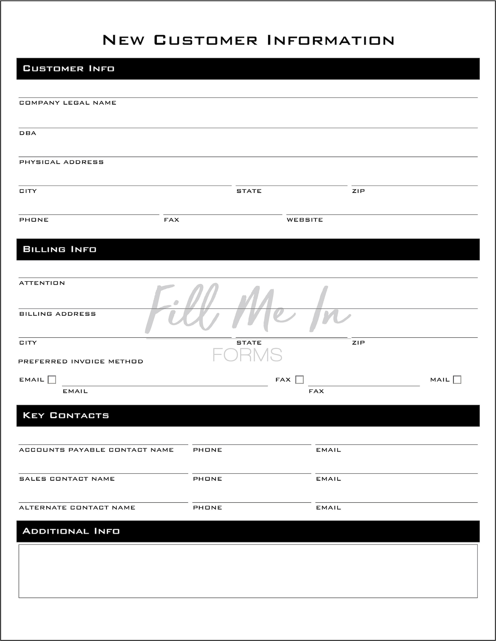 Fillable New Customer Information Form - Brock - Etsy