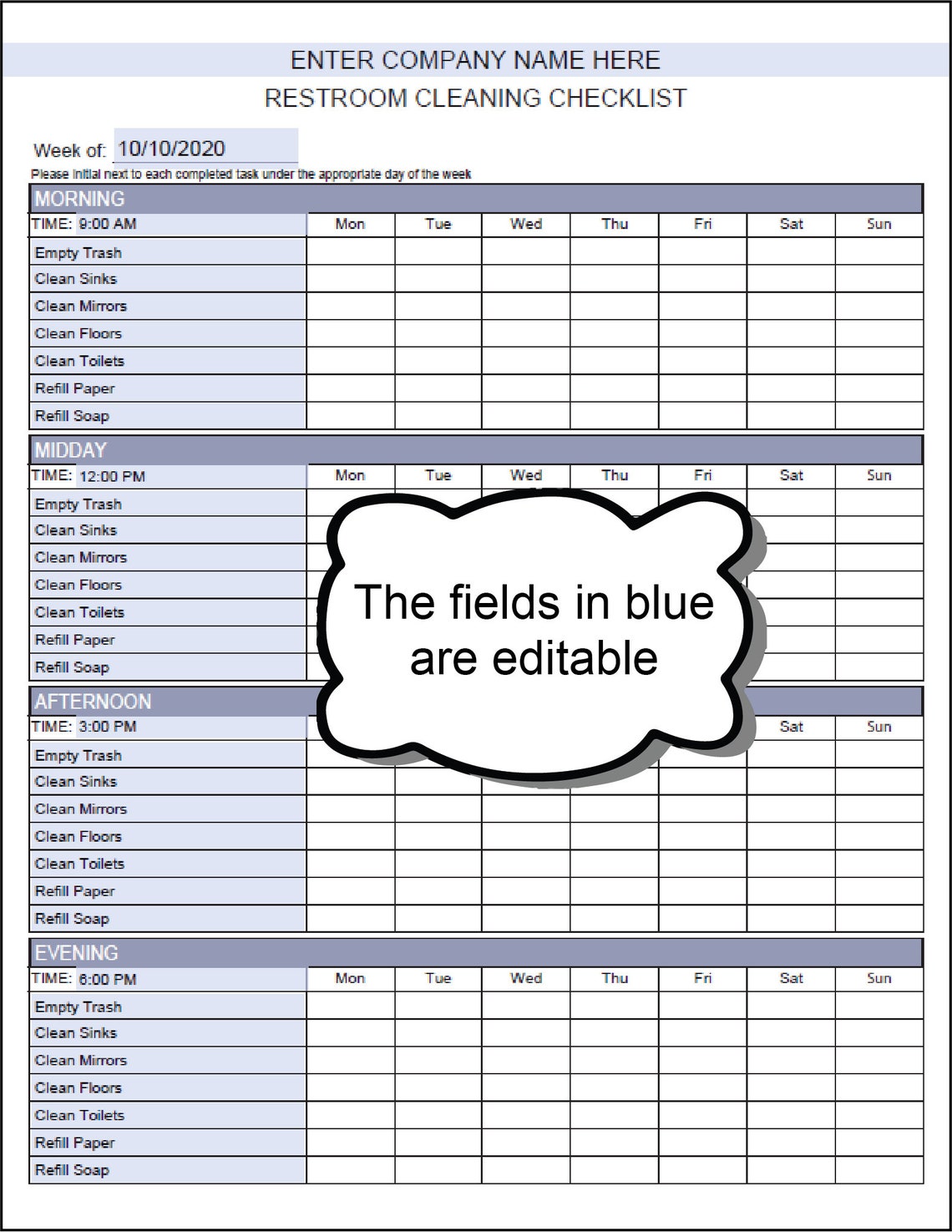 Customizable Restroom Cleaning Checklist Form - Pat - Etsy