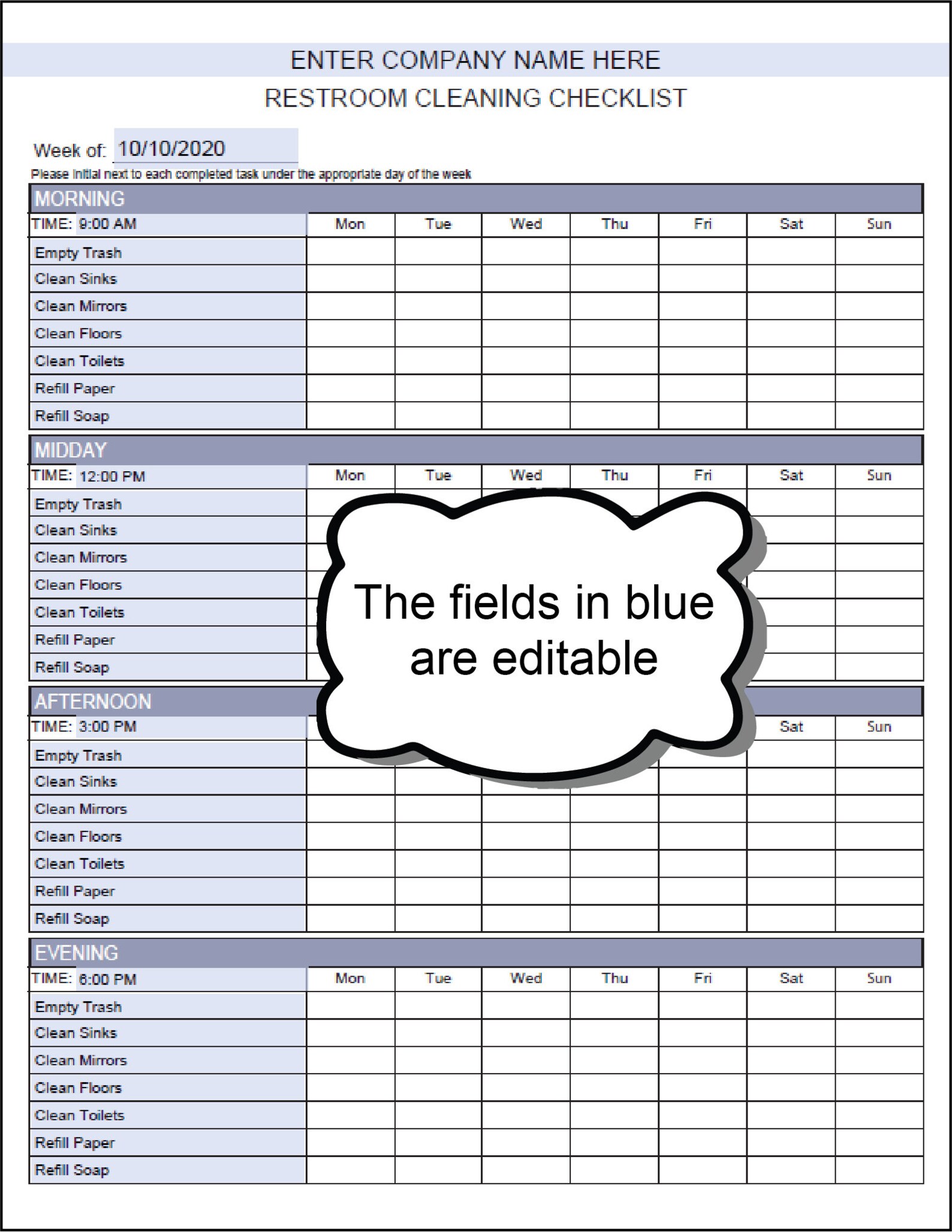 Customizable Restroom Cleaning Checklist Form Pat - Etsy UK