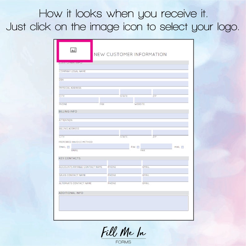 Fillable New Customer Information Form With Custom Logo Option - Jane ...