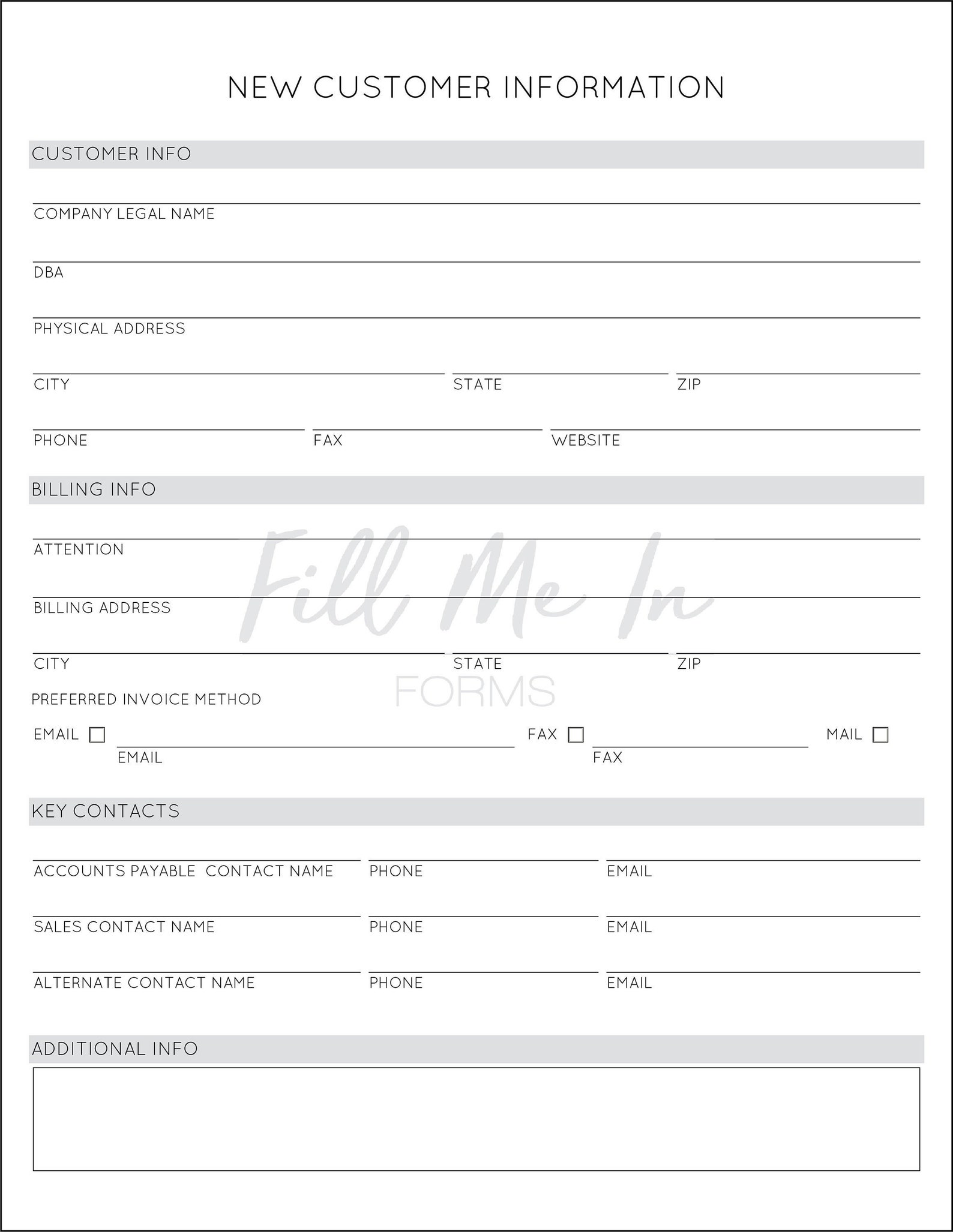 Fillable New Customer Information Form - Jane - Etsy