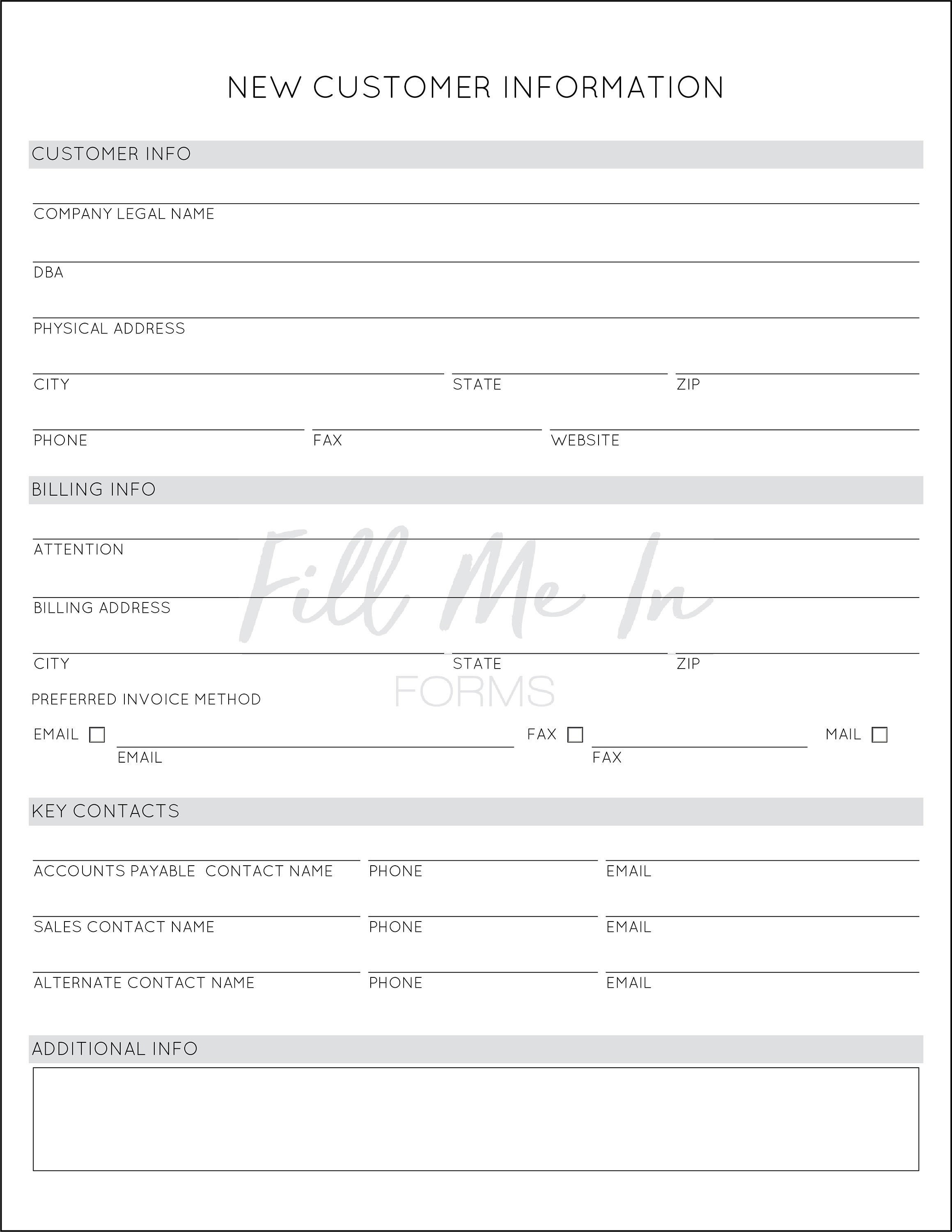 Fillable New Customer Information Form - Jane - Etsy