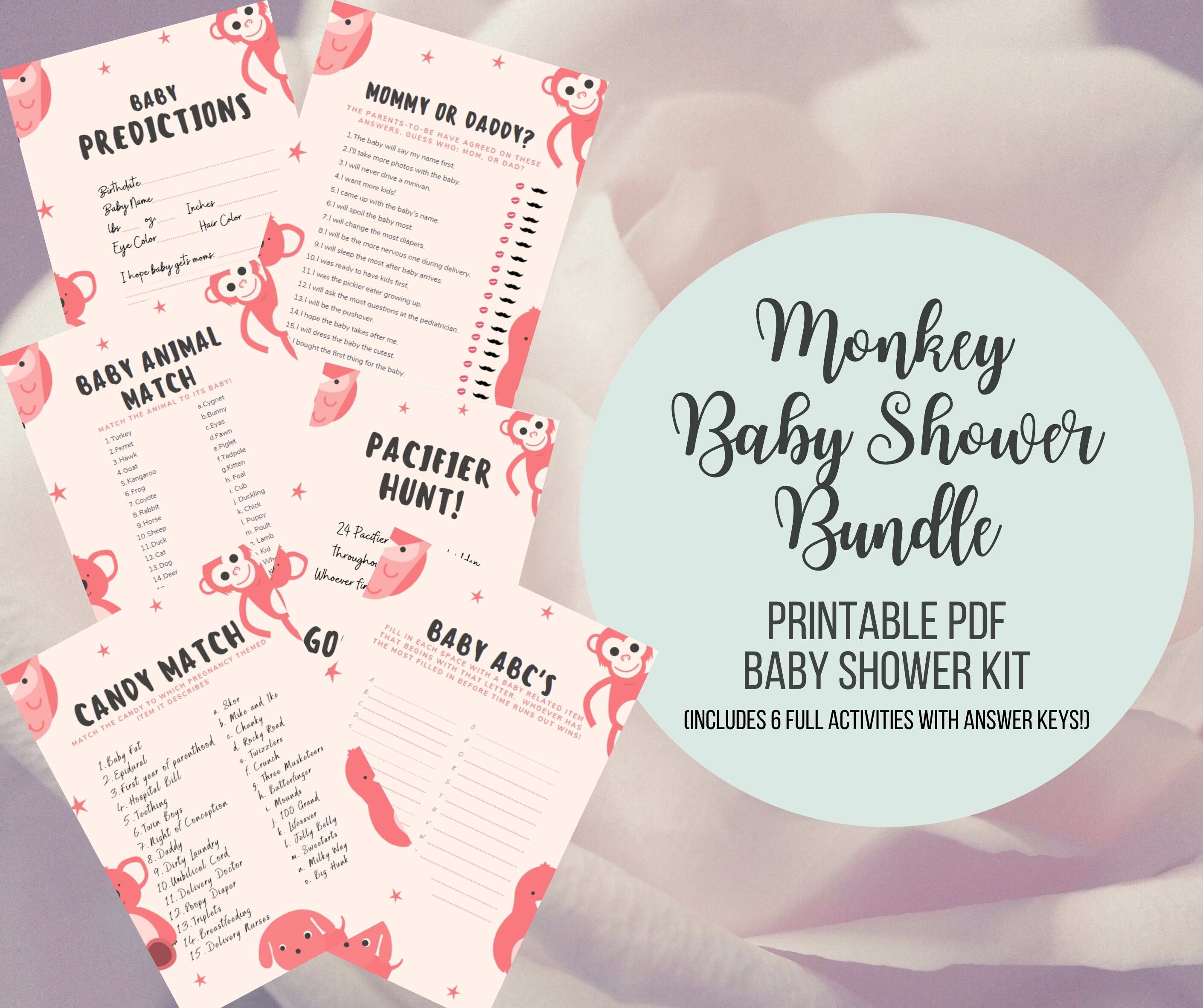 Baby Shower Games Printable Monkey Theme / Printable Trivia Game / Cute ...
