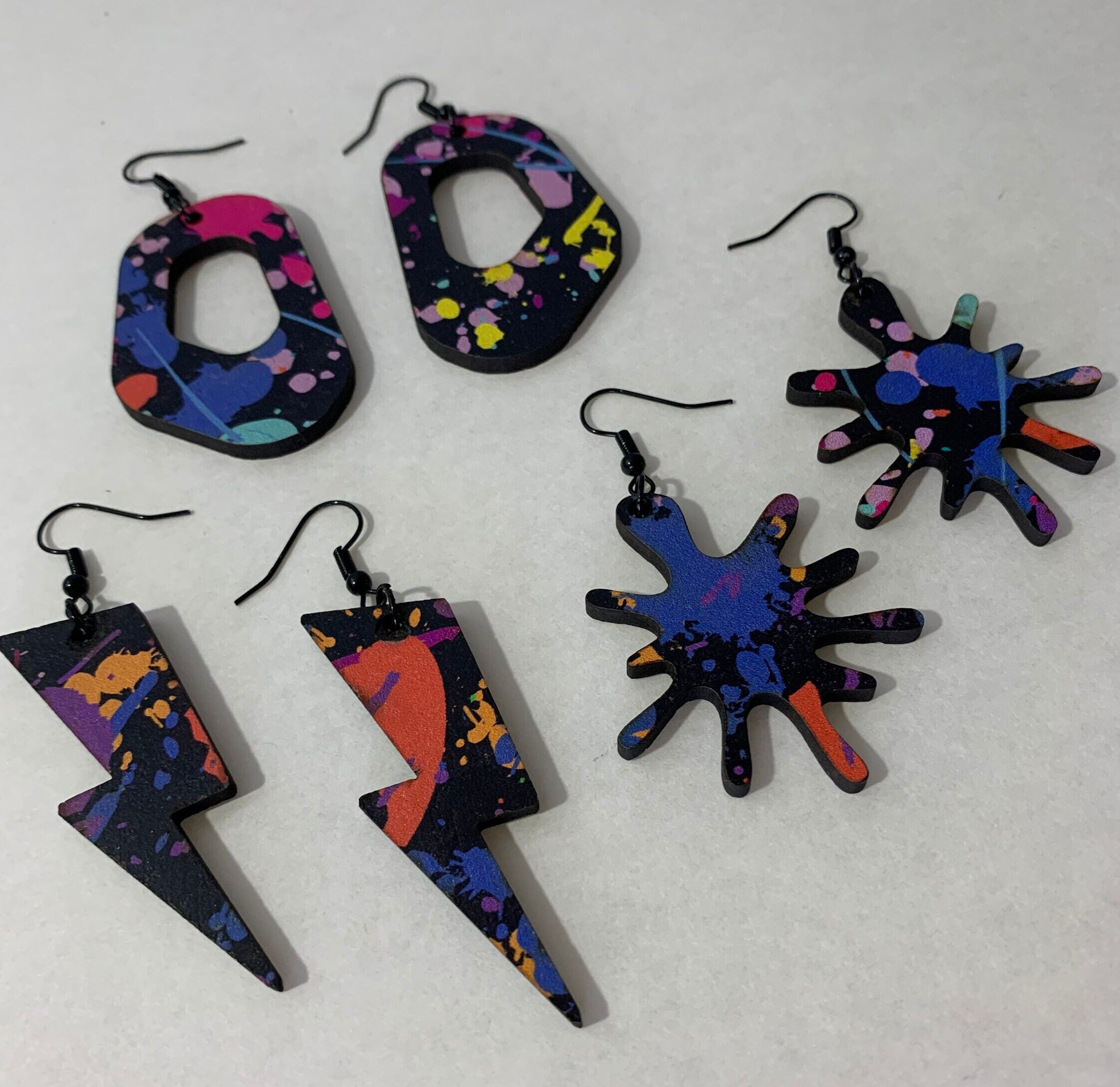 Paint Splatter Earrings Colorful Earrings Lighting Bolt Earrings ...