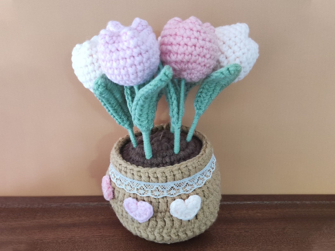 Crochet Tulip Pots Finished Tulip Pots Handmade Wool - Etsy