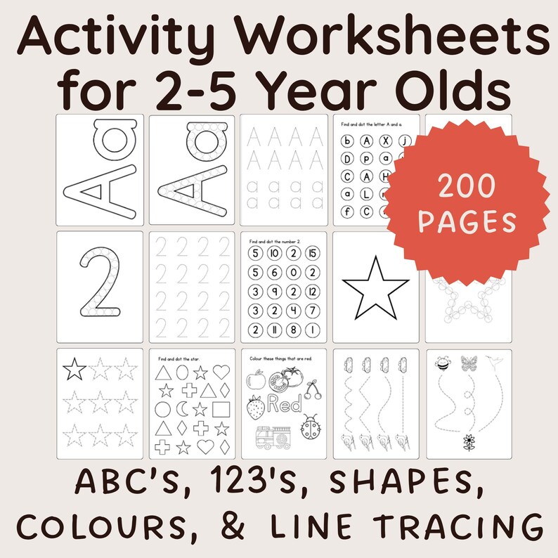 200-page Pre-school, Pre-k, Kindergarten, Homeschool Worksheet Bundle ...