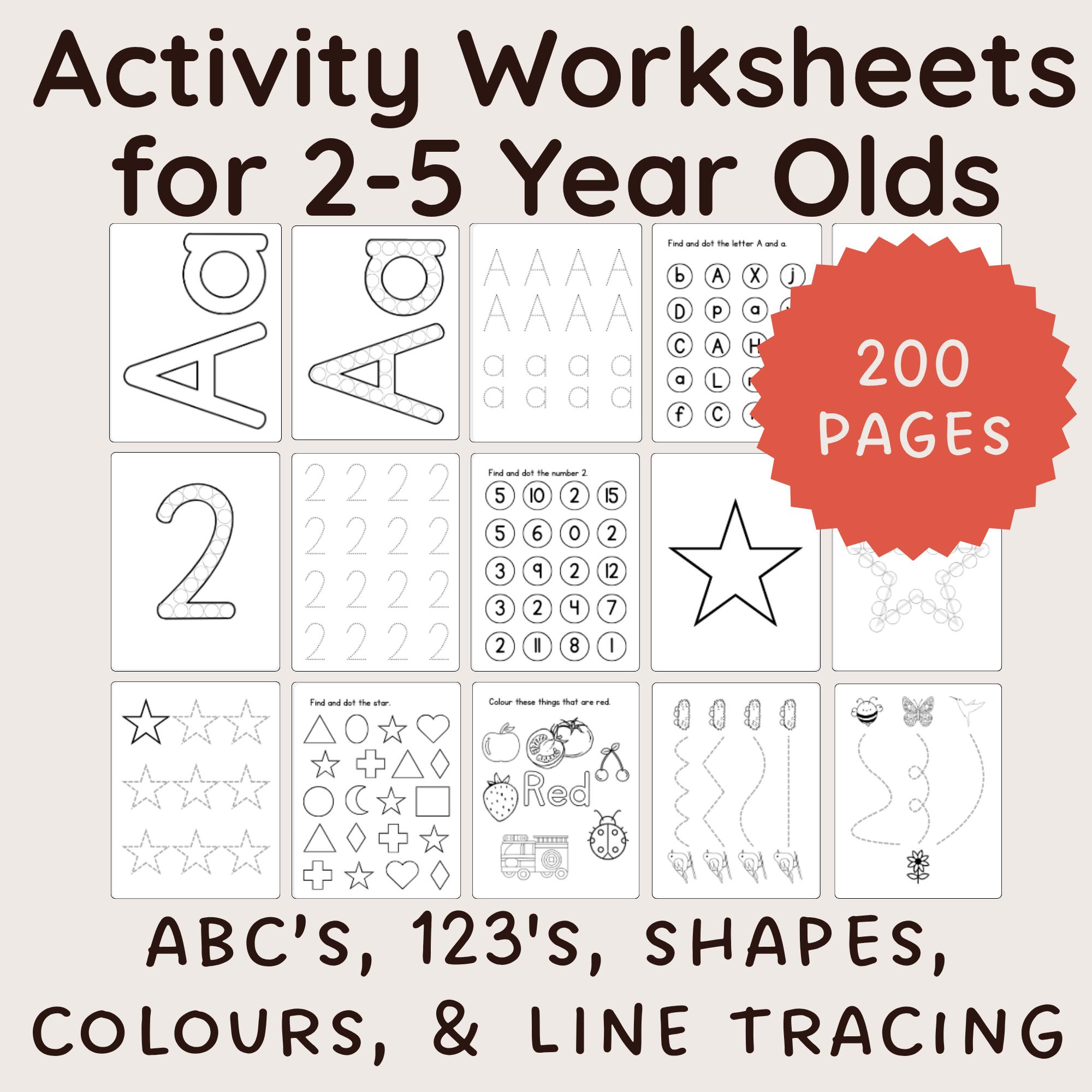200-page Pre-school, Pre-k, Kindergarten, Homeschool Worksheet Bundle ...