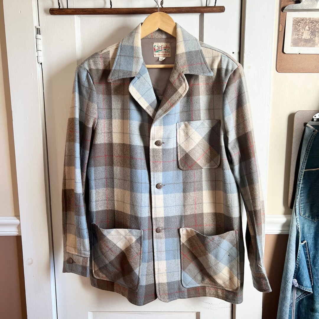 Vintage 60s 70s Blue Wool Plaid Jacket Coat North Country - Etsy