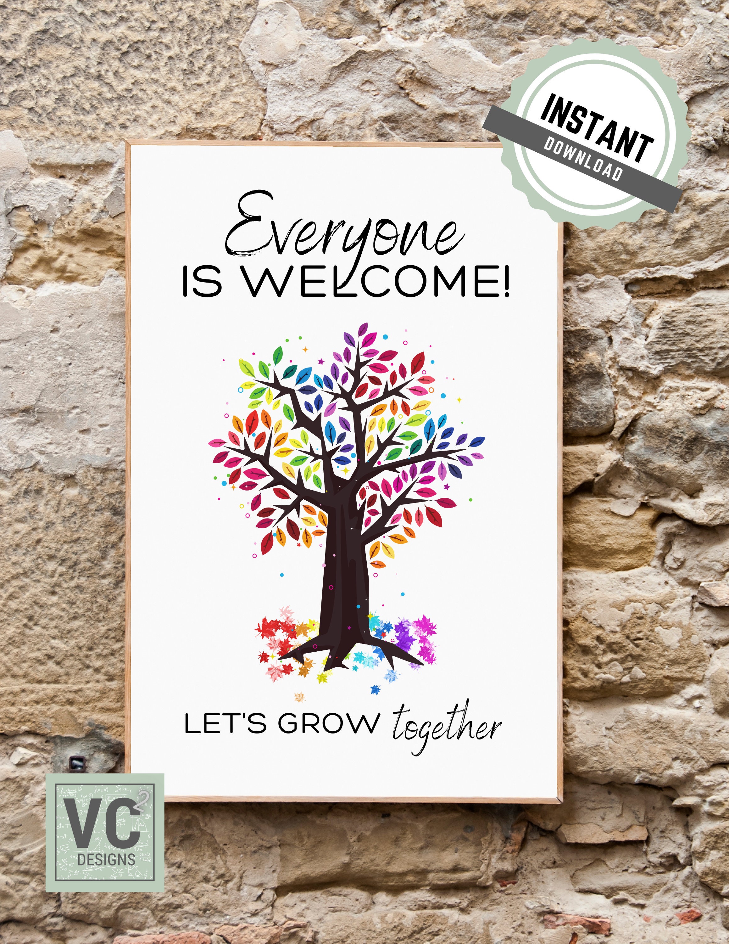 Everyone is Welcome Here Tree Poster/classroom Equality Wall Art ...