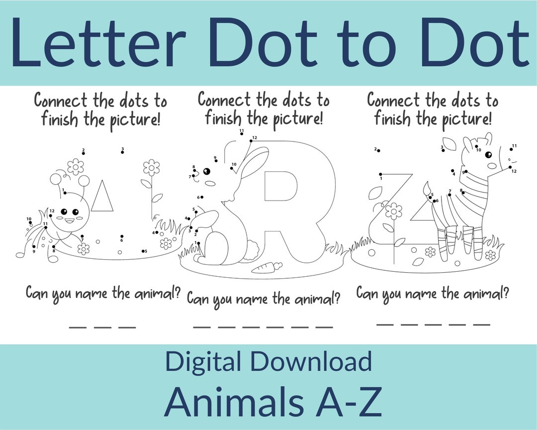 Digital Download Alphabet Dot to Dot Cute Animals Coloring and Learning ...