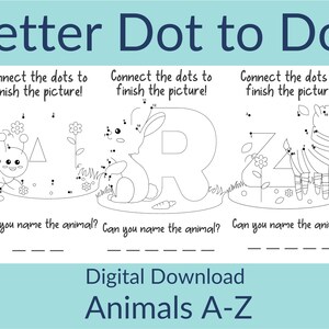 Digital Download Alphabet Dot to Dot Cute Animals Coloring and Learning ...