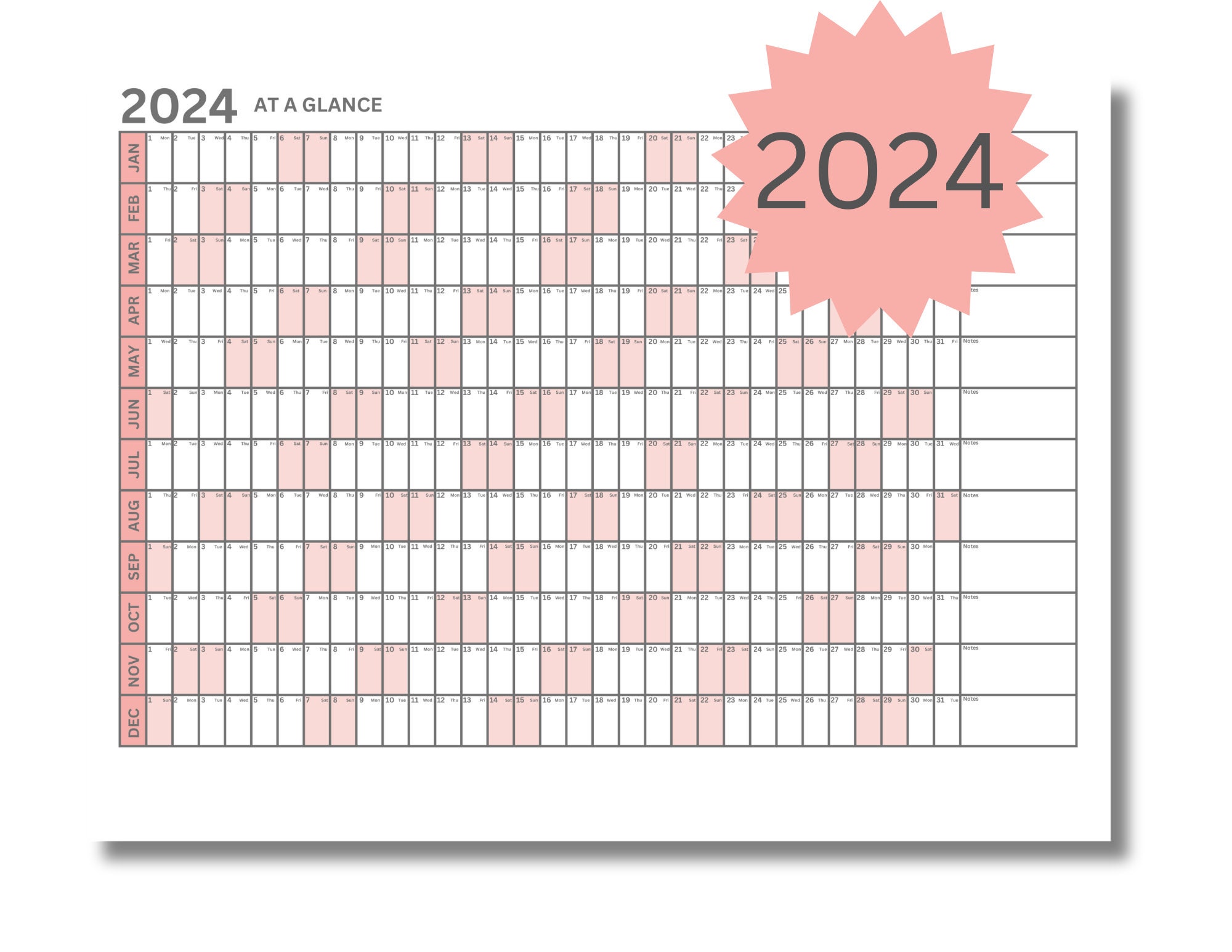 Extra Large Wall Calendar// 2024 Wall Calendar// Yearly Planner Monthly ...