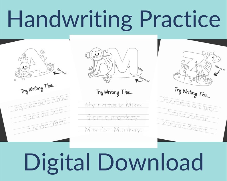 Digital Download Handwriting Practice Sheets Cute Animals - Etsy