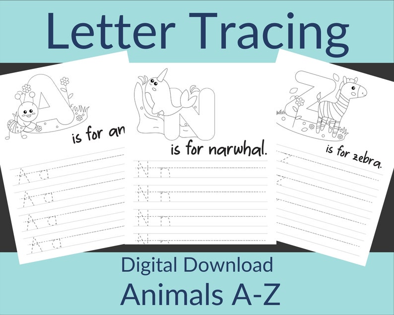 Digital Download Letter Tracing A-Z With Cute Animals - Etsy