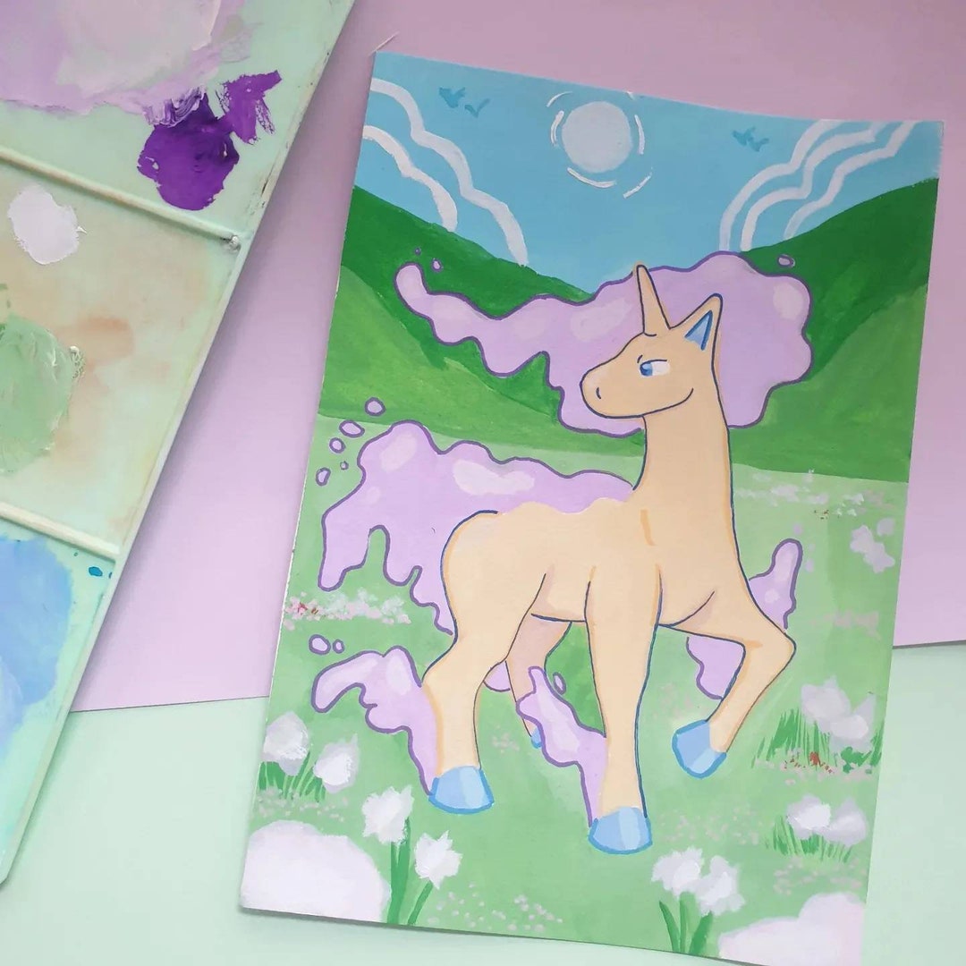 Pokémon Shiny Rapidash Fan Painting Gouache Painting - Etsy