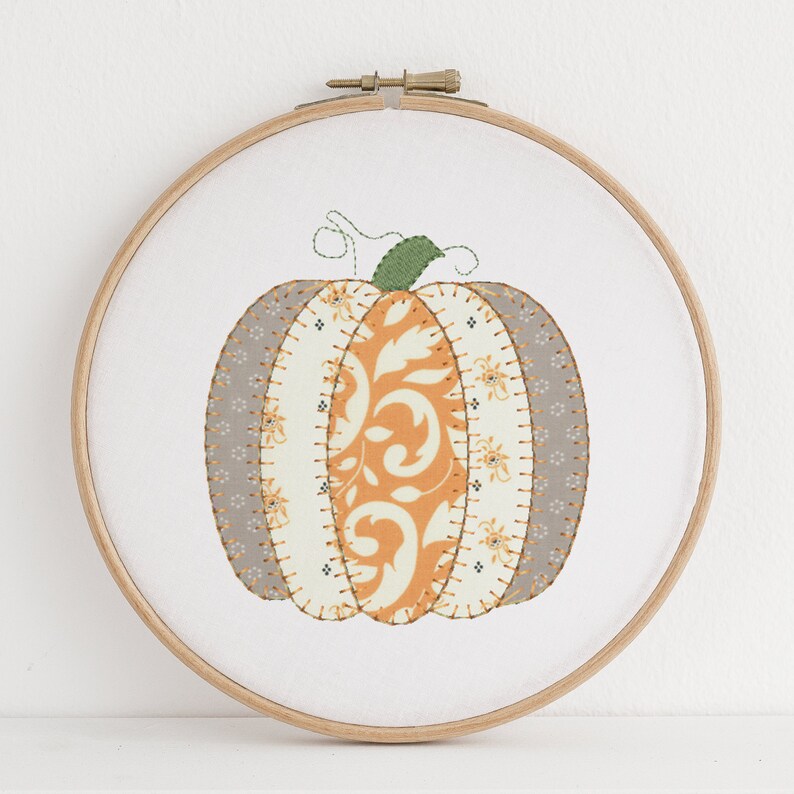 Patchwork Pumpkin Applique Pattern | Fall Design Blanket Stitch ...
