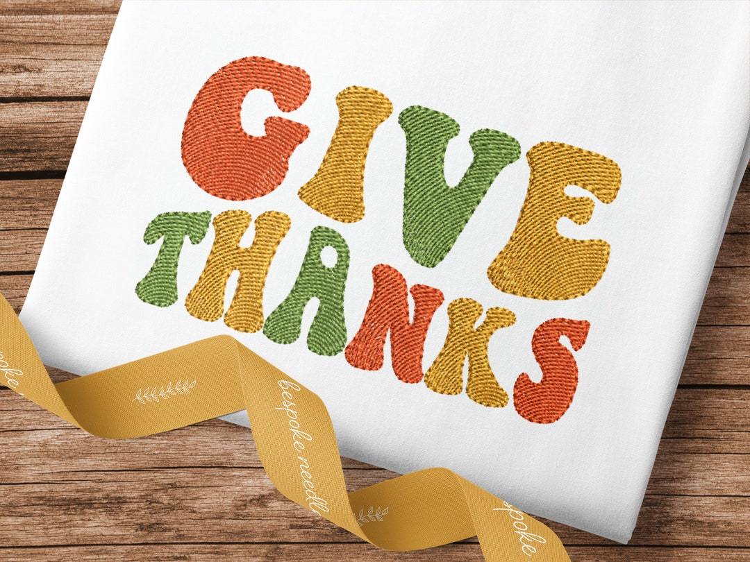 Give Thanks Embroidery Design | Retro Thanksgiving Machine Embroidery ...