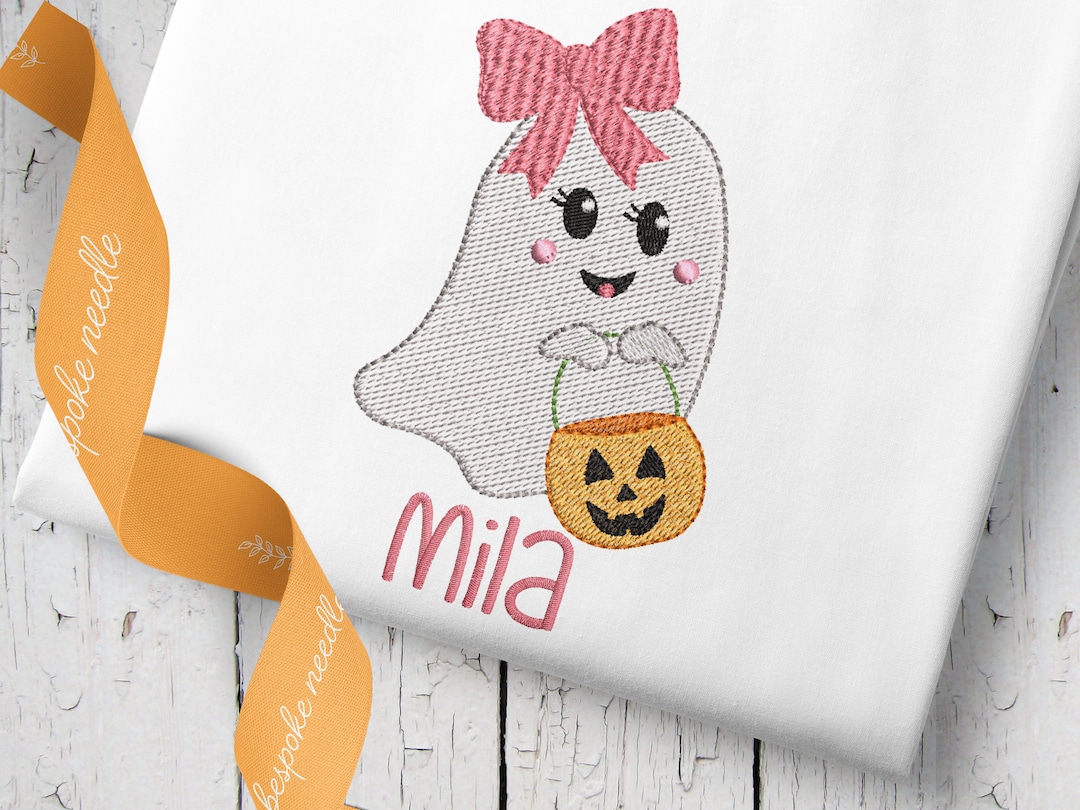 Ghost With a Bow Machine Embroidery Design | Halloween Trick or Treat ...