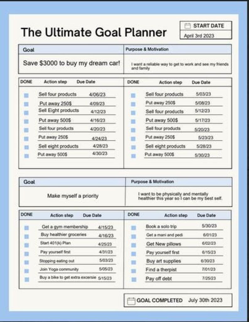 The Ultimate Goal Planner Template blue - Etsy