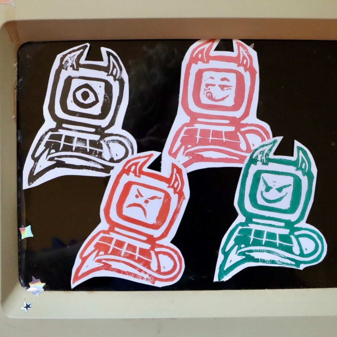 Edgar - Electric Dreams - Stickers Linocut - Etsy