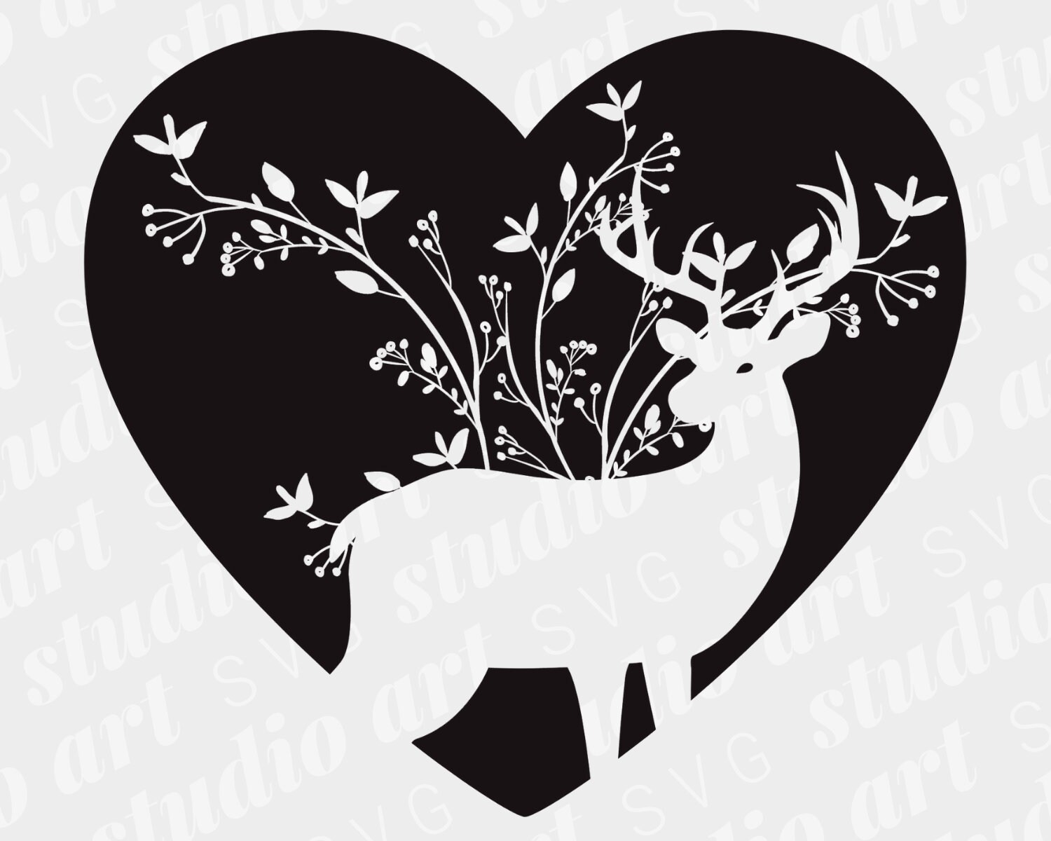 Deer SVG / Deer Heart Svg Png Pdf / Flowers Decor / Sticker / Cut Files ...