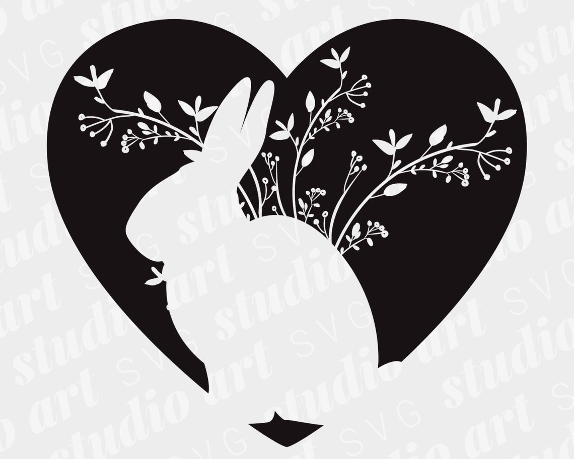 Bunny Heart SVG / Rabbit Svg Png Pdf / Heart Flower Decor / Sticker ...