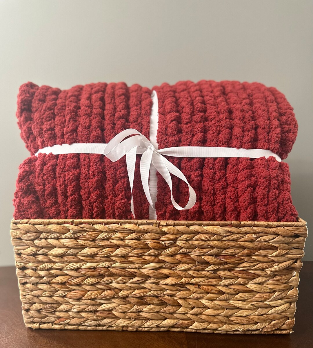 Cranberry Chunky Knit Throw Blanket | Handmade Soft Chenille - Etsy