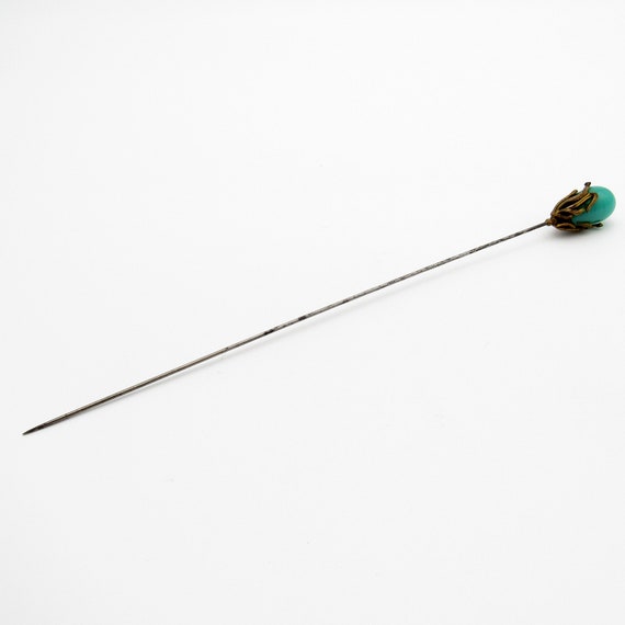 Antique Hatpin Green Marble Glass Stone with Reeds, S… - Gem