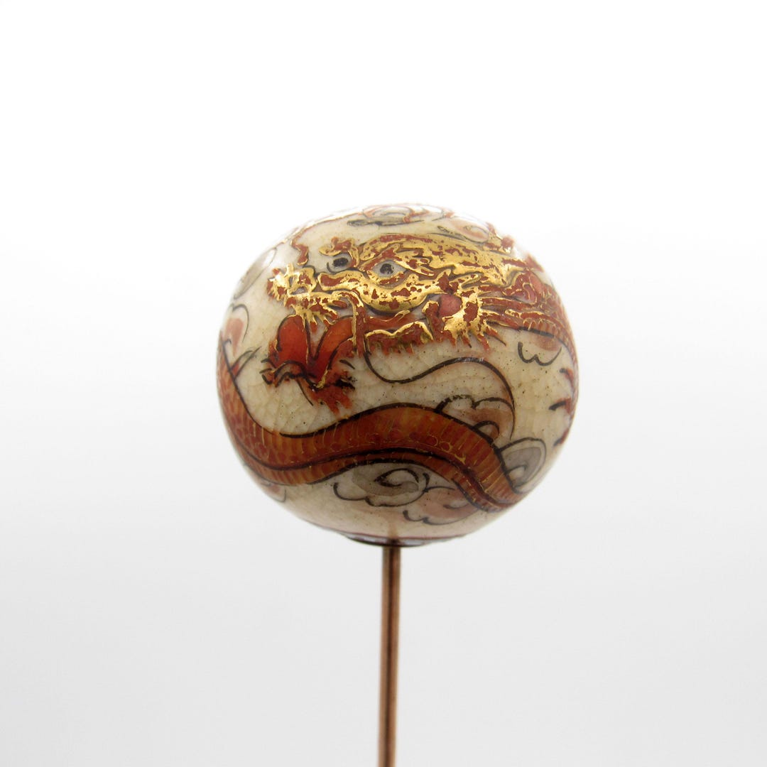 Antique Hatpin Large Satsuma Ball DRAGON Hat Pin - Etsy