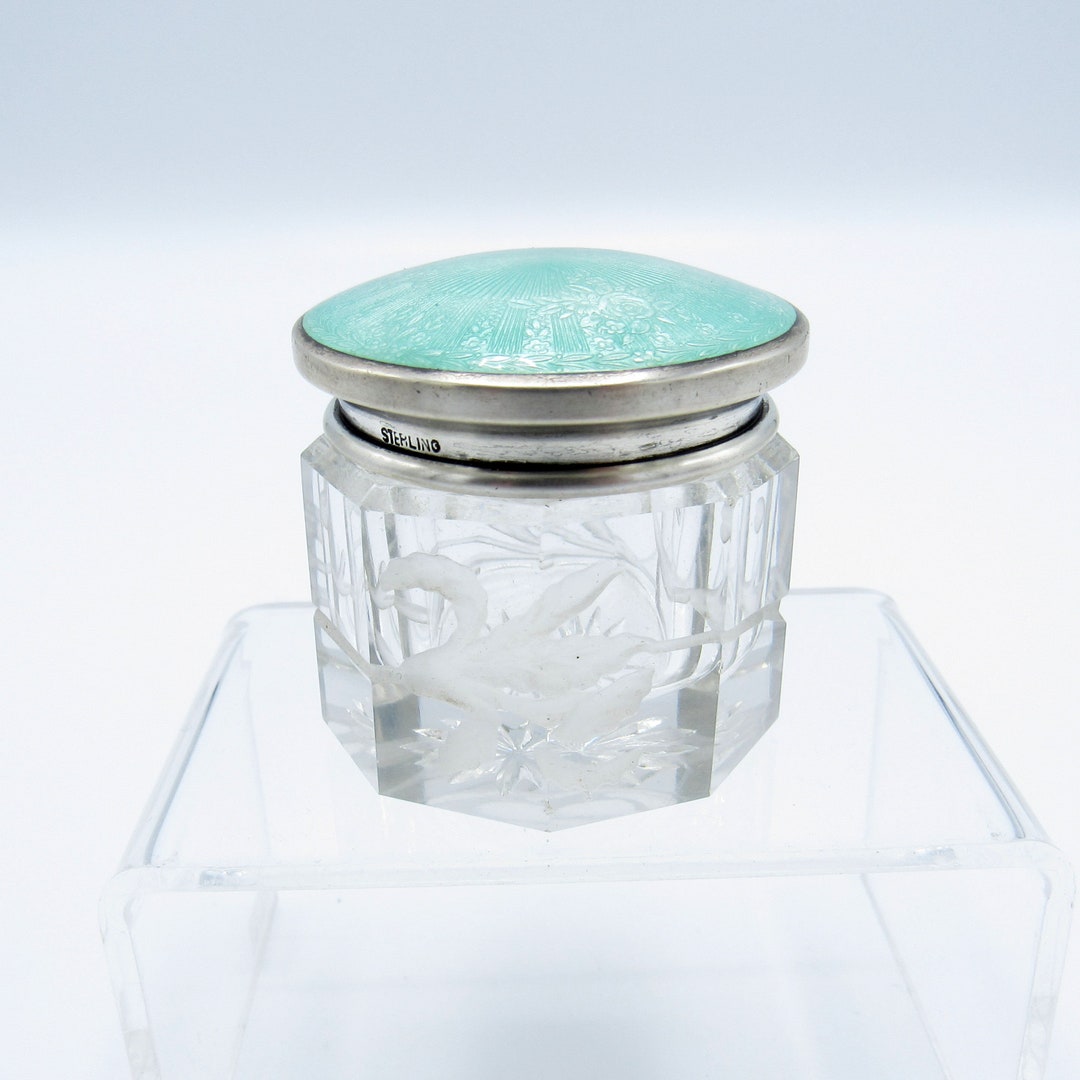 Antique Sterling and Soft Green Enamel Topped Patch / Dresser Box ...