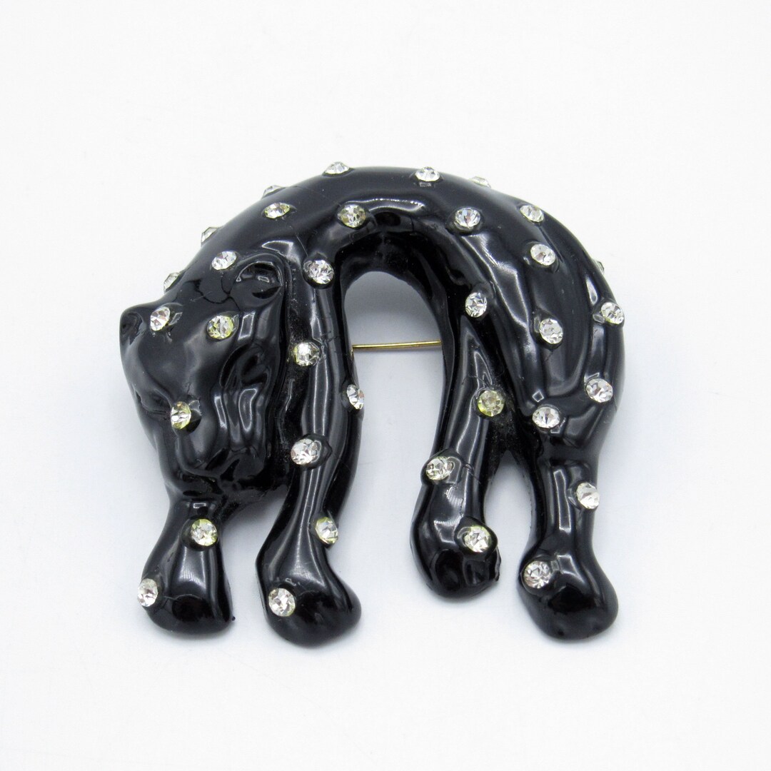 Vintage Large Black Panther Cat Crystal Rhinestone Large Pin Brooch - Etsy