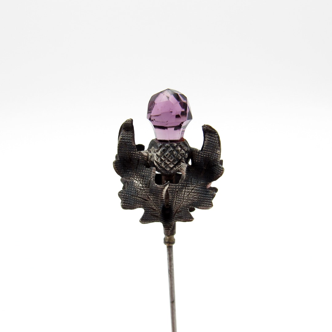 Antique Hatpin Silver Leaves With Purple Thistle Stone Hatpin - Etsy
