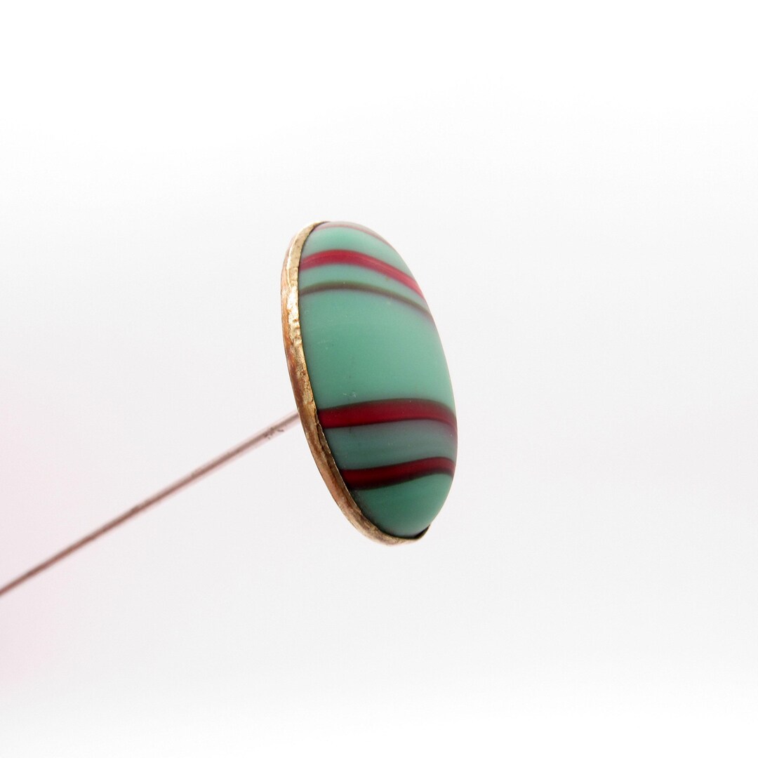 Antique Hatpin UNIQUE Stone, Green With Red Lines, Hat Pin - Etsy