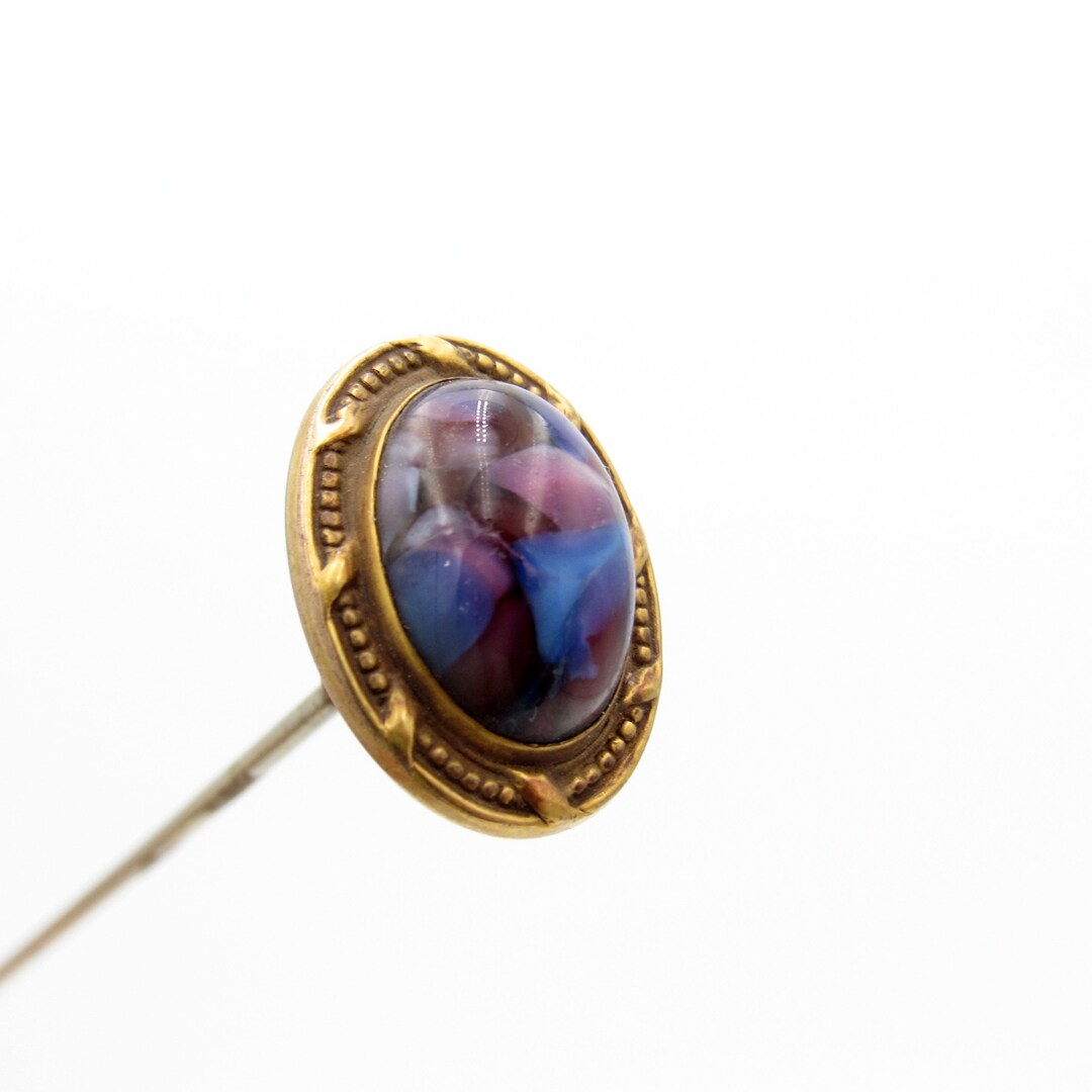 Antique Hatpin Pink, Blue, Purple, Mottled Stone, Hat Pin - Etsy