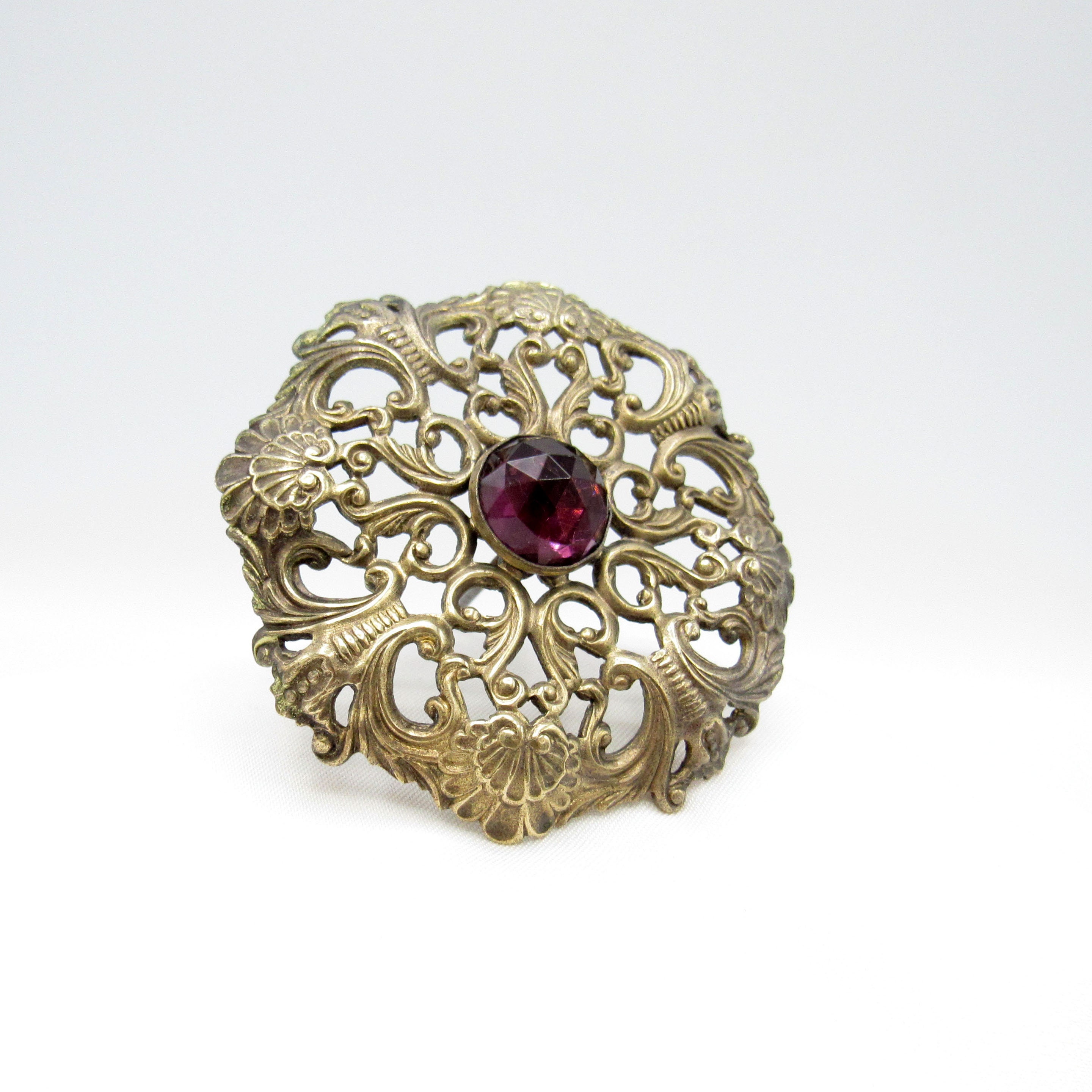 Antique Hatpin HUGE Brass Hat Pin With Faceted Purple Stone Center - Etsy