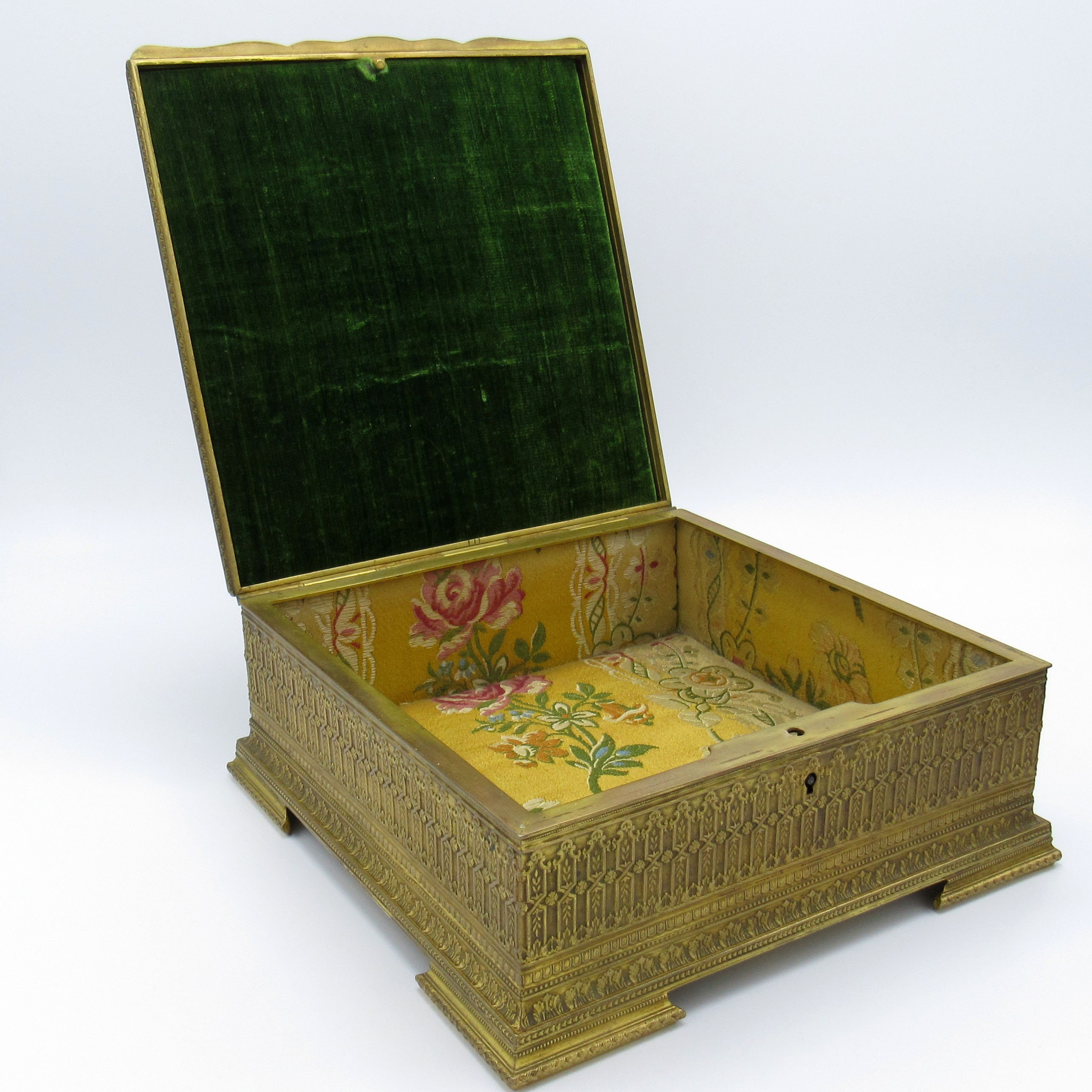 Antique BEST HUGE Bronze Dresser Box With Hand Painting, Enamel ...