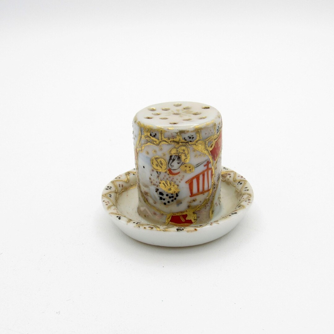Antique Hand Painted Asian Theme, Satsuma Style Stick Pin Holder ...
